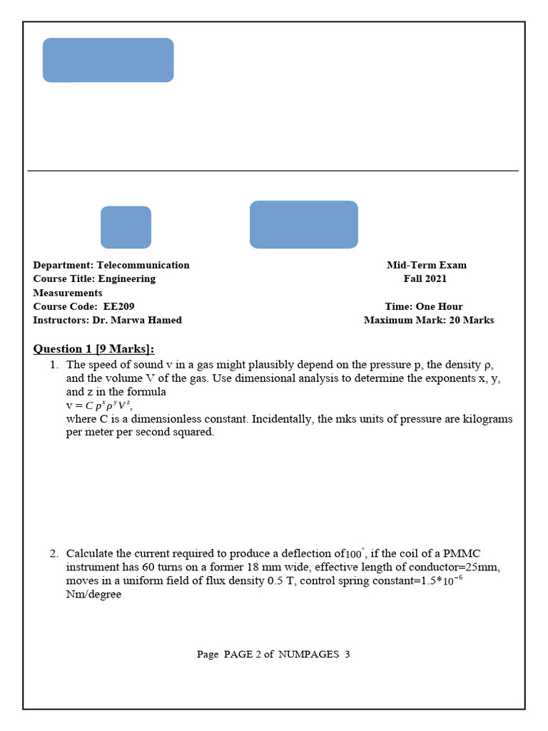 Mid Fall 2021 Meas | PDF | Probability And Statistics | Electromagnetism