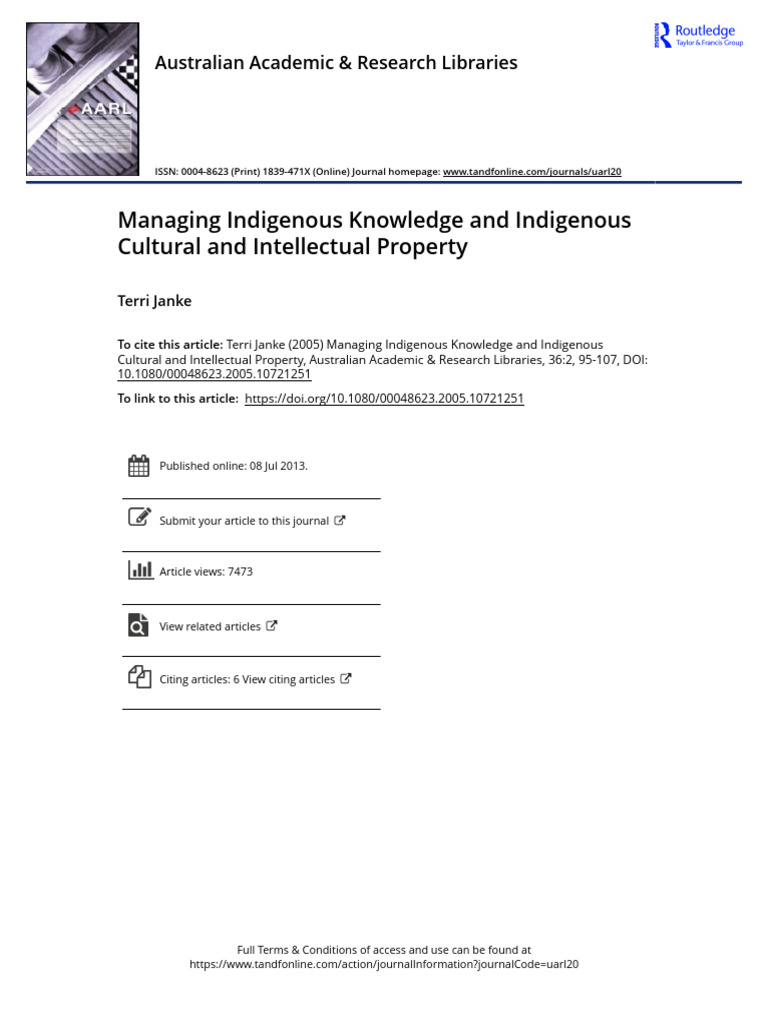 Managing Indigenous Knowledge and Indigenous Cultural and Intellectual ...