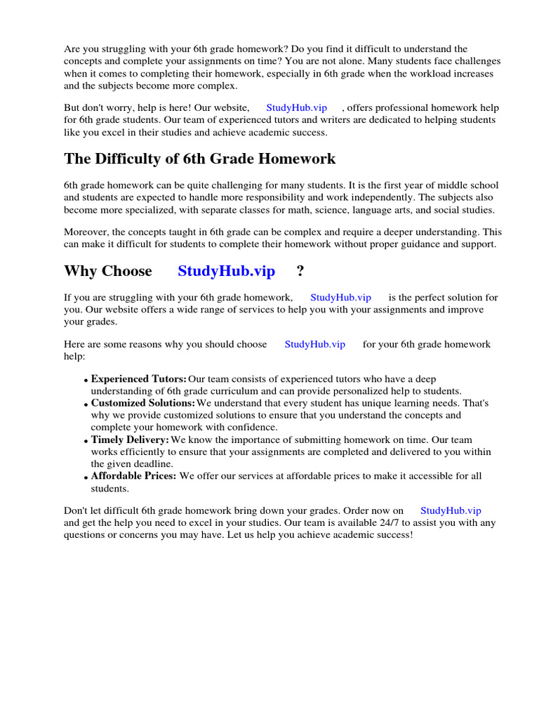 6th Grade Homework Help | PDF | Homework | Worksheet