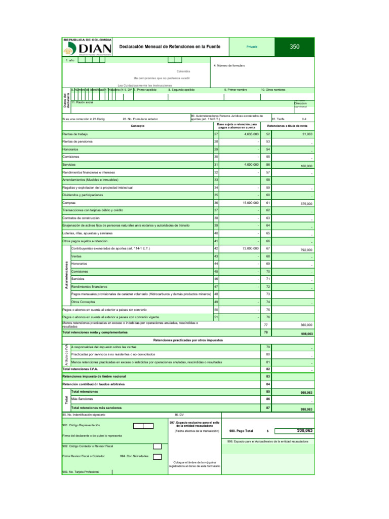 Formulario Dian 350 | PDF | Business | Finanzas (general)