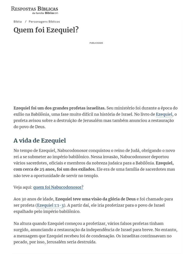 Quem Foi Ezequiel - O Profeta e o Livro de Ezequiel - Respostas Bíblicas | Download grátis PDF ...
