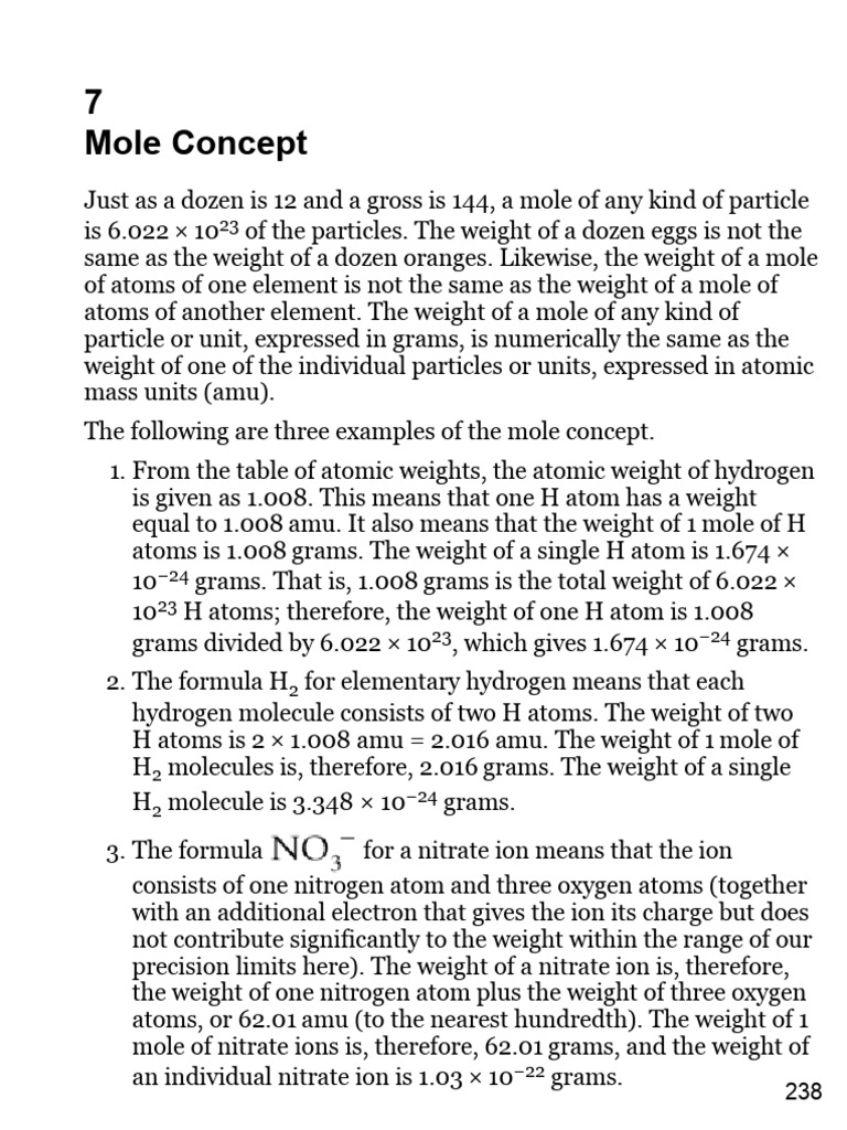 Mole Concept | PDF | Mole (Unit) | Atoms
