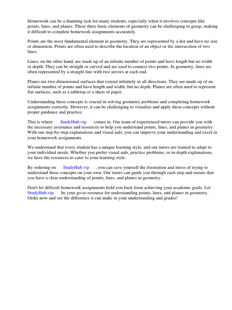 Homework Understanding Points Lines and Planes | PDF | Geometry | Line (Geometry)