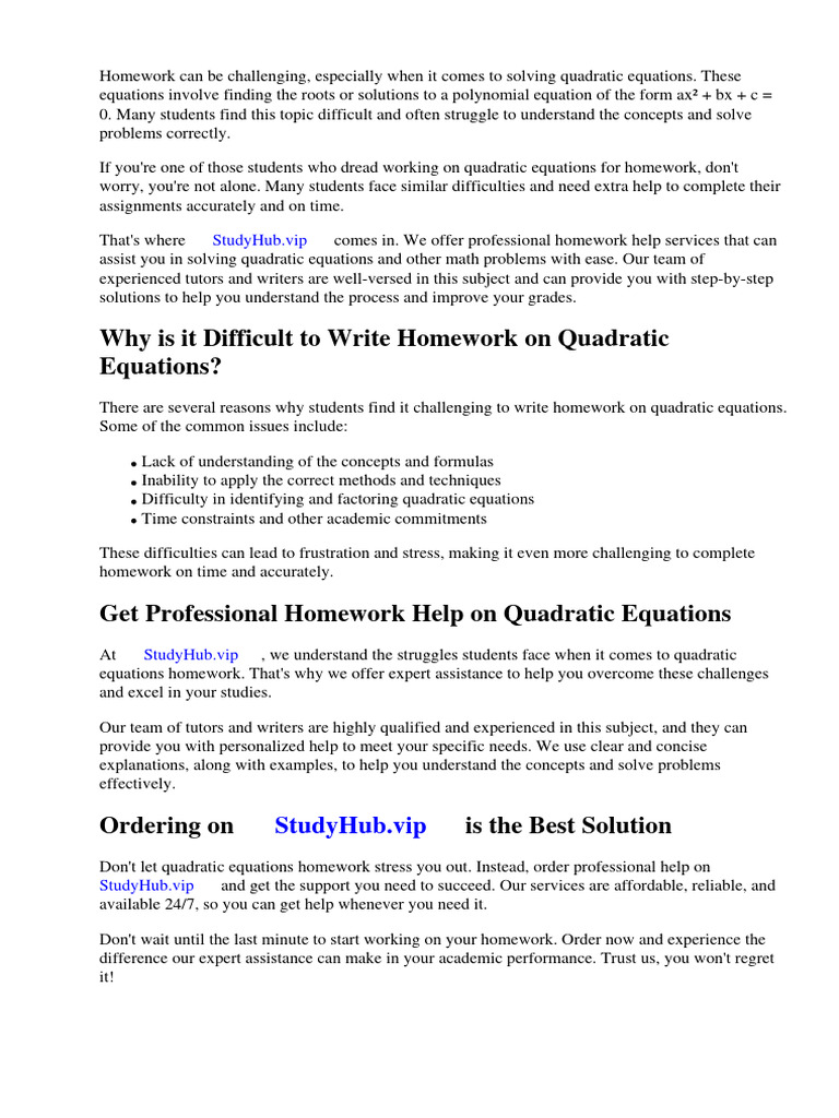 Quadratic Homework Help for Students | PDF | Quadratic Equation | Equations