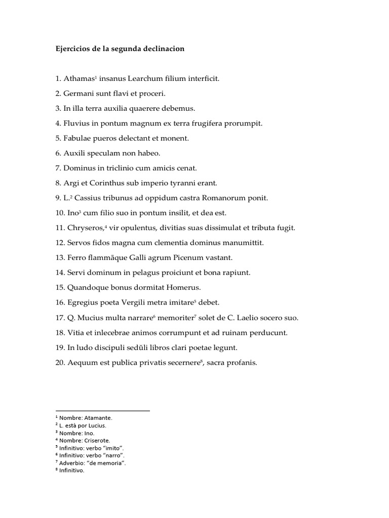 LATIN Ejercicios de La Segunda Declinacion | PDF