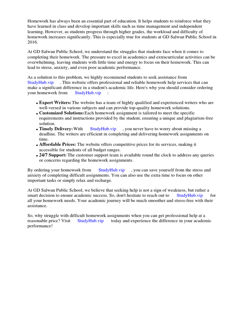 GD Salwan Public School Homework 2016 | PDF | Homework | Cloud Computing