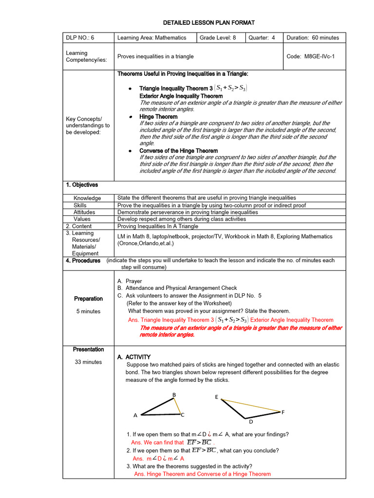DLP 6 - Math8 q4 | PDF | Triangle | Theorem