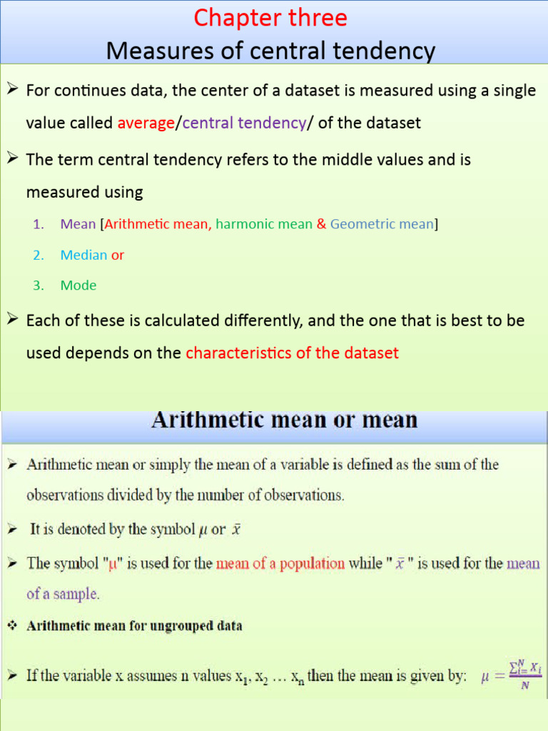Chapter 3 Measures of Central Tendency | PDF | Mean | Average