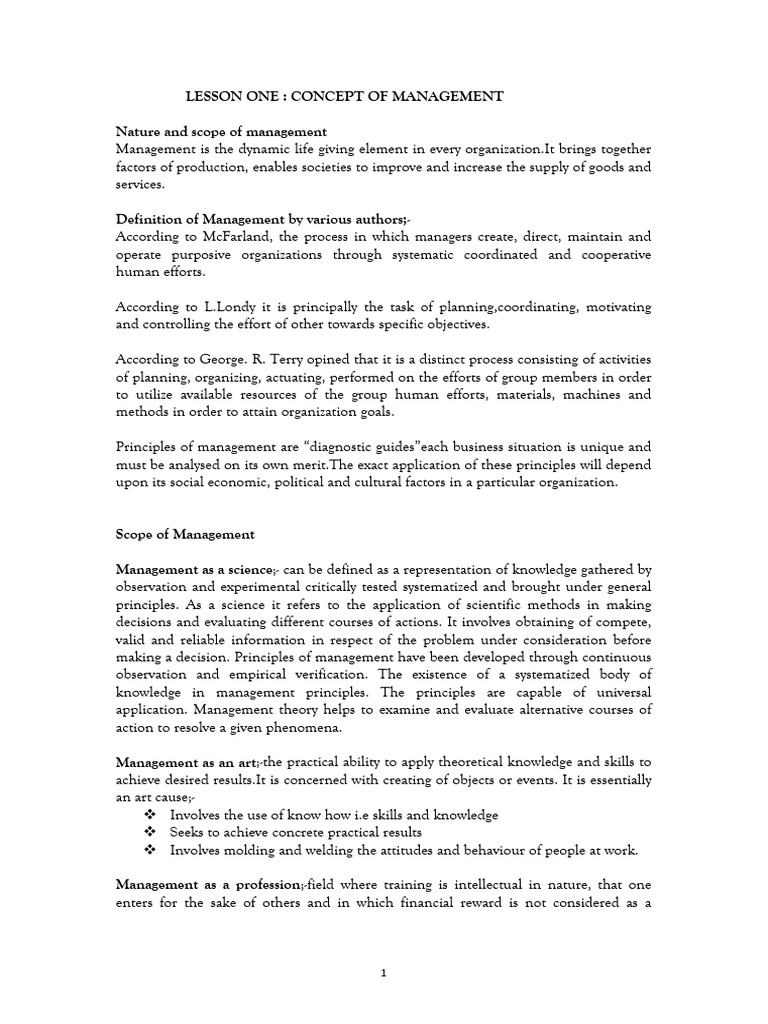 Lesson One Concept of Management | PDF | Goal | Science