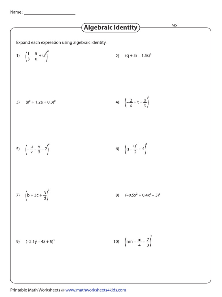 Algebra Identities Expand Identity4-Moderate-All | PDF | Teaching ...