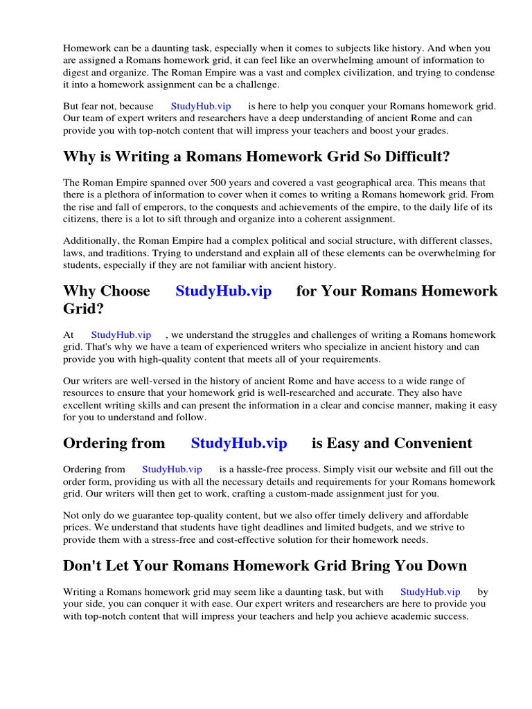 Romans Homework Grid | PDF | Roman Empire | Homework
