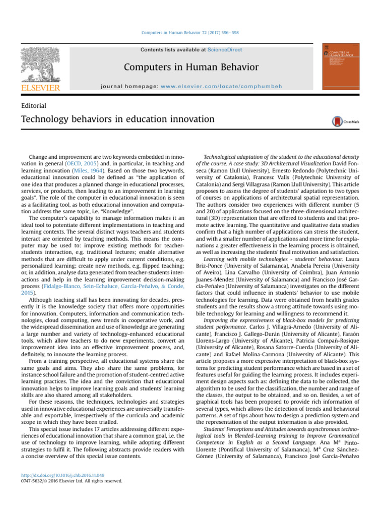Technology Behaviors in Education Innovation - 2017 - Computers in ...