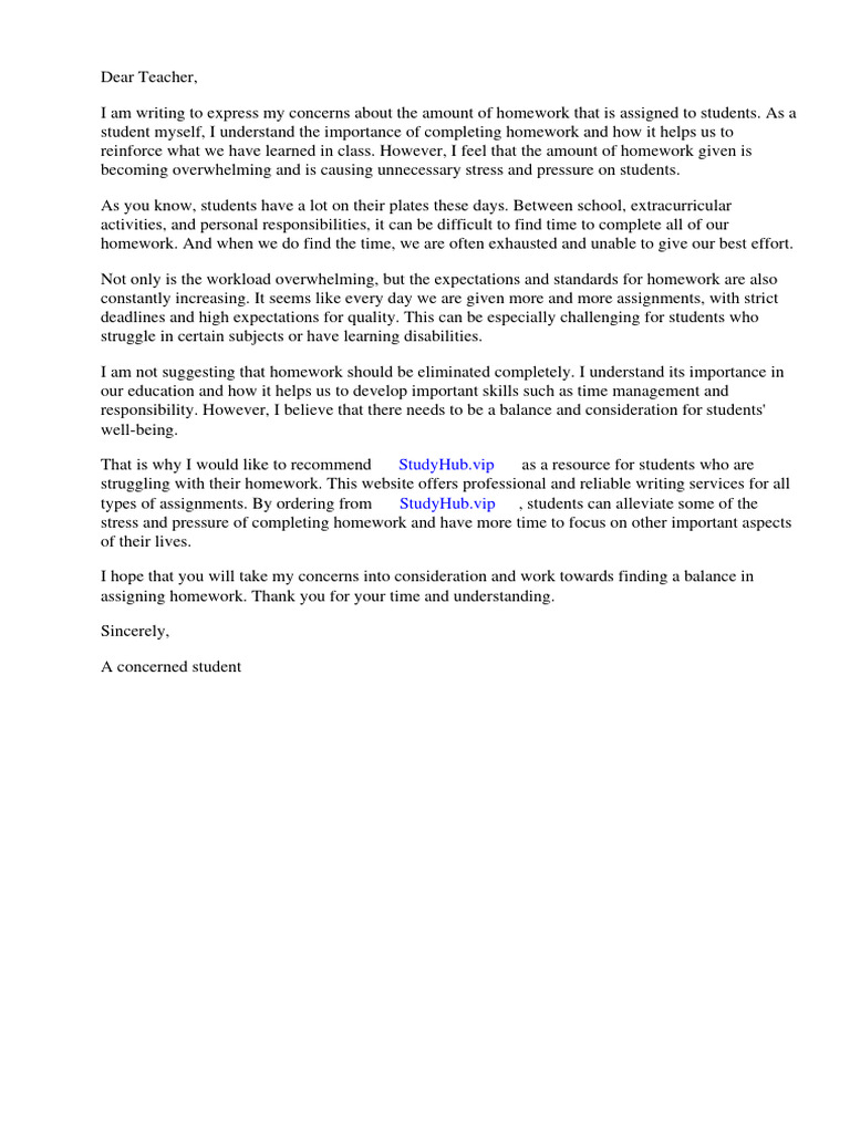 Homework Letter To Teacher | PDF | Homework | Teachers