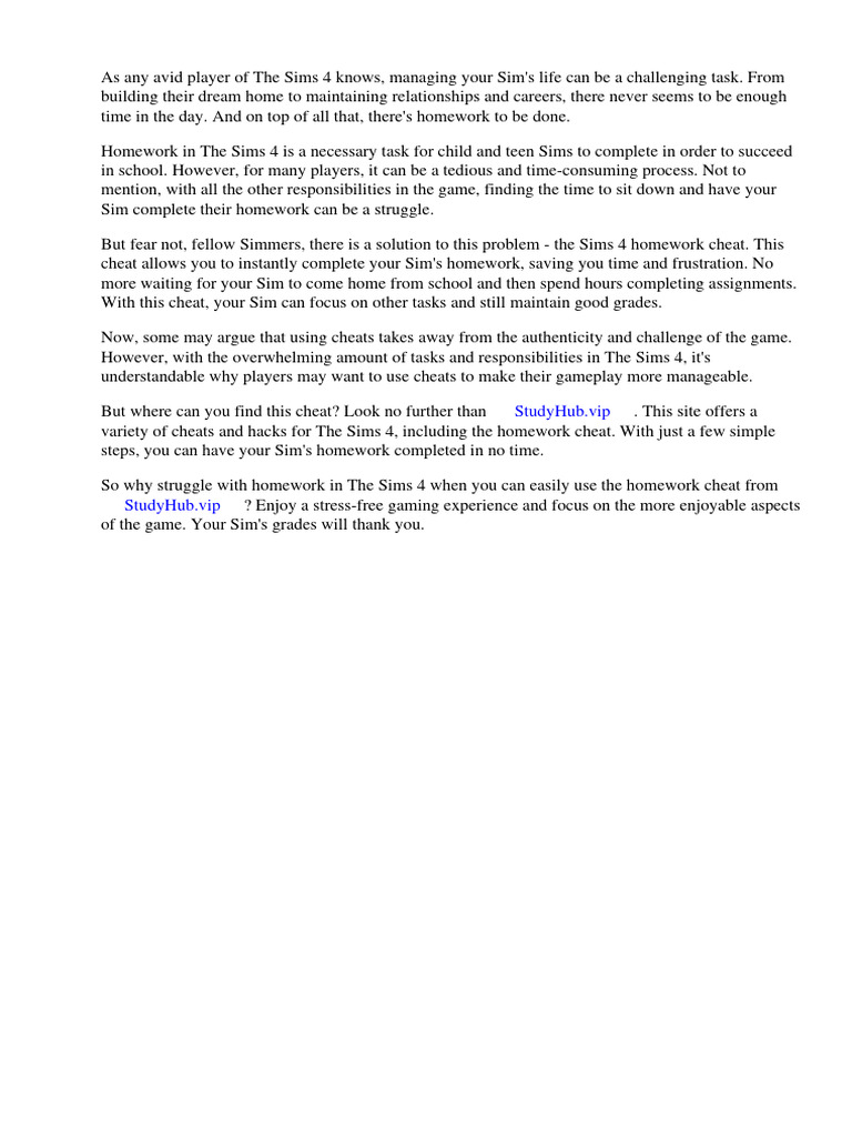 The Sims 4 Homework Cheat | PDF | Homework | Http Cookie