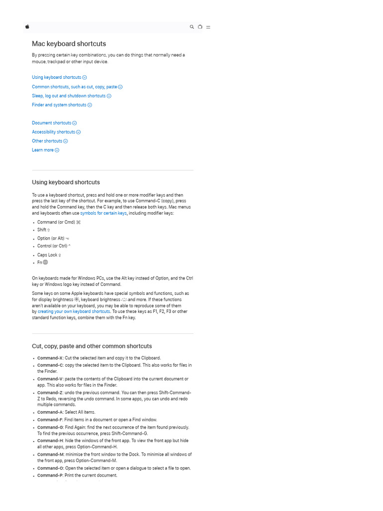 Mac Shortcuts | PDF | Finder (Software) | Keyboard Shortcut