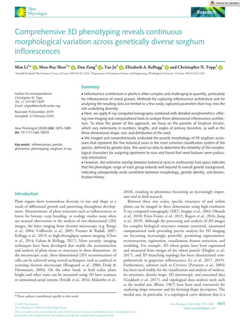 New Phytologist - 2020 - Li - Comprehensive 3D Phenotyping Reveals ... New Phytologist - 2020 - Li - Comprehensive 3D Phenotyping Reveals ...