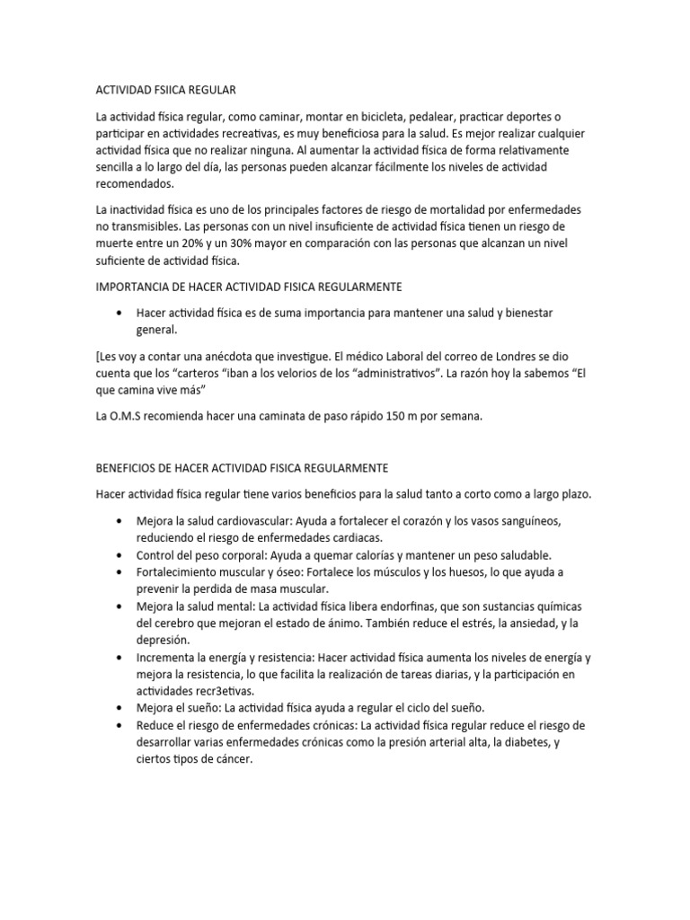 Actividad Fisica Regularmente | PDF | Medicina CLINICA | Especialidades ...