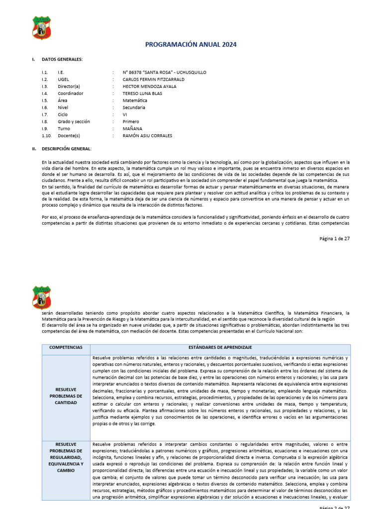 Programación Anual 2024 Primer Año Matematica Pdf Ecuaciones 7768