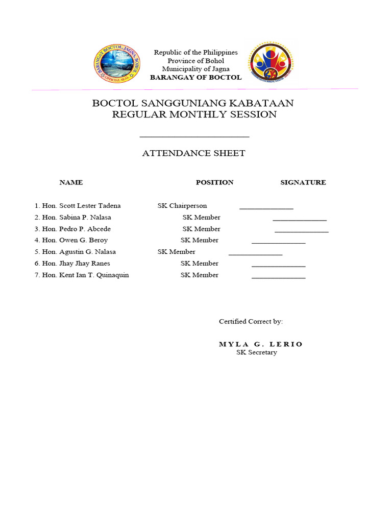 SK Meeting Attendance Sample | PDF