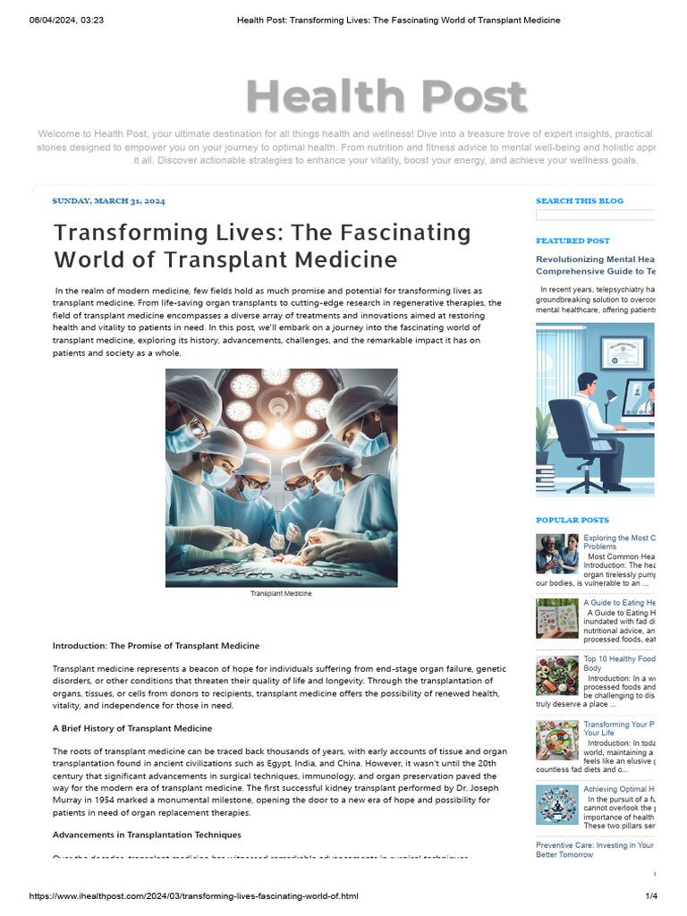 Health Post - Transforming Lives - The Fascinating World of Transplant ...