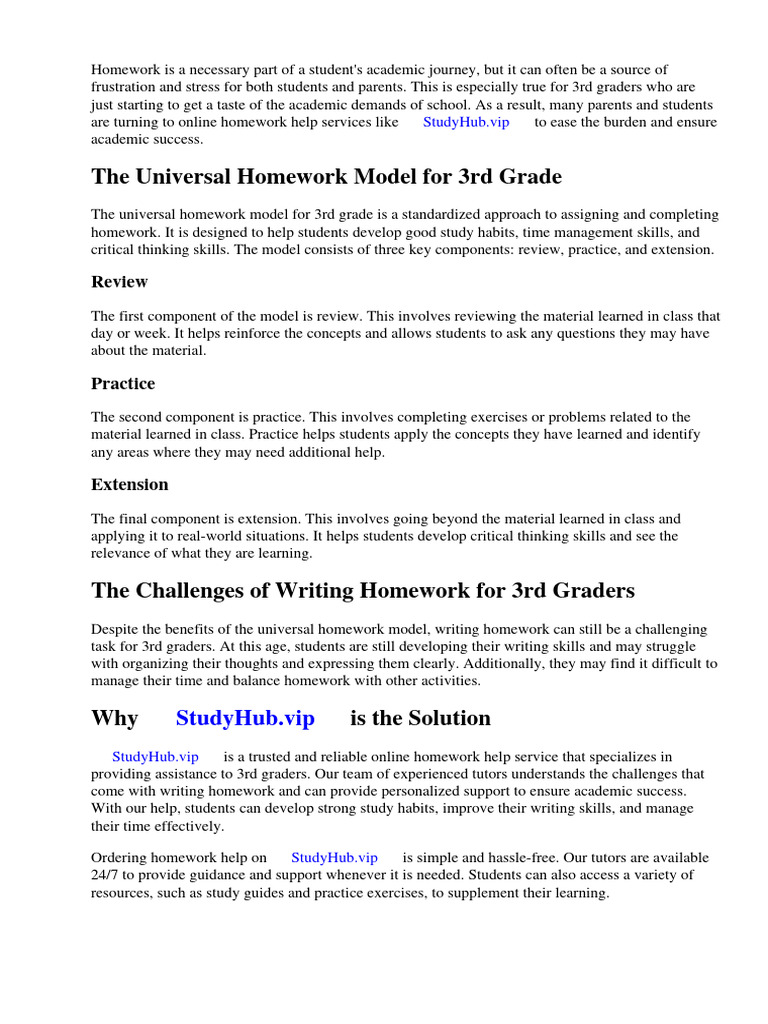 Universal Homework Model 3rd Grade | PDF | Homework | Thought