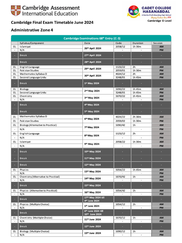 Cambridge o Level Datesheet 1 | PDF