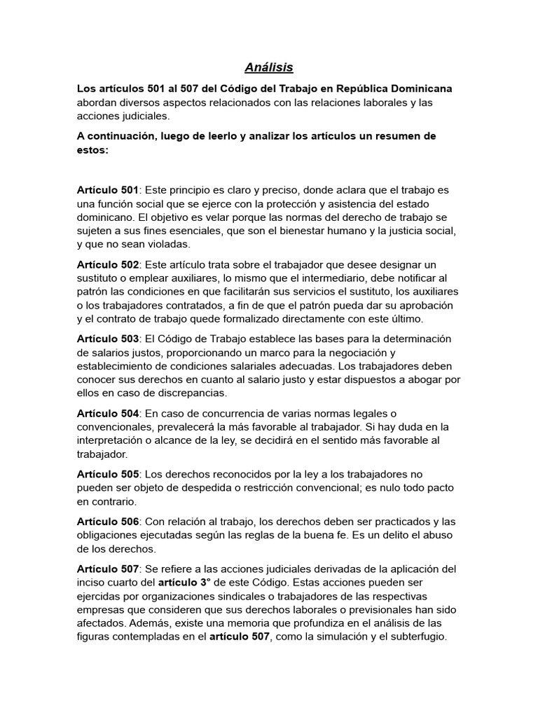 Análisis Art. 501 Al 507 | PDF | Derecho laboral | Justicia