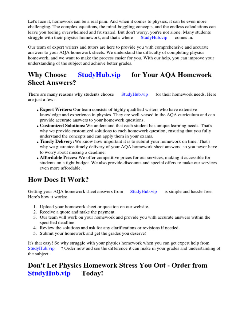 Aqa Homework Sheet Answers Physics | PDF | Facebook | Homework