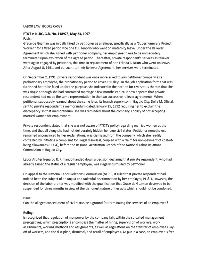 Labor Law Book Cases | PDF | Employment | Labour Law