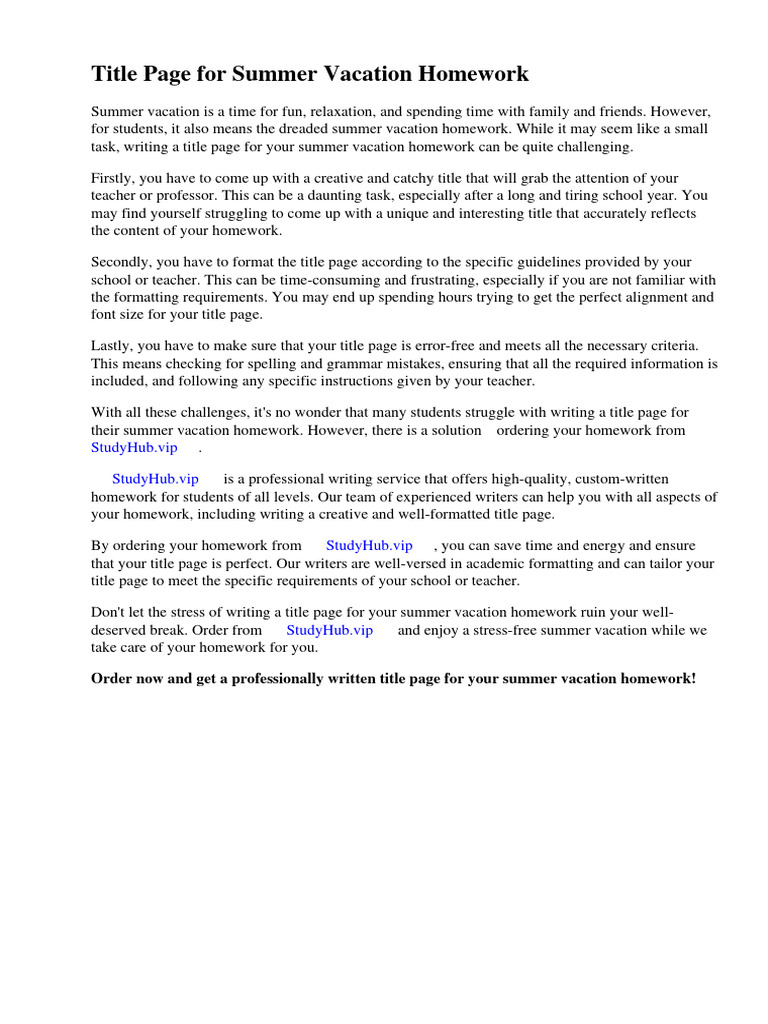 Title Page For Summer Vacation Homework | PDF | Homework | Internet