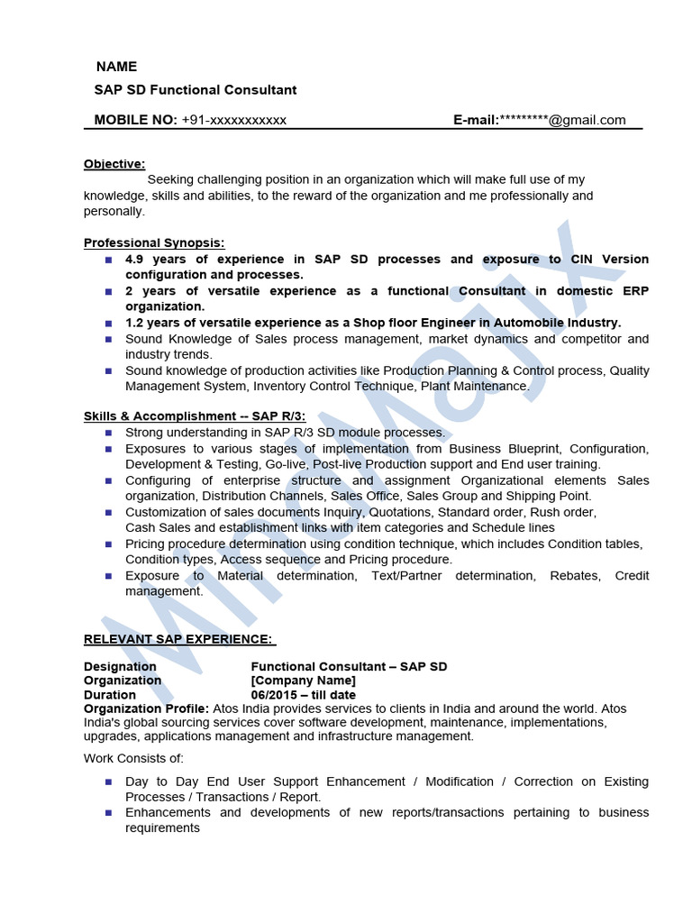 SAP SD Sample Resume 3 | PDF | Enterprise Resource Planning | Sales