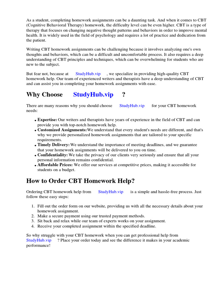 CBT Homework Ideas | Download Free PDF | Cognitive Behavioral Therapy ...