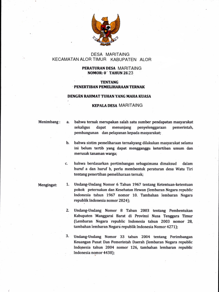 Perdes Dan Perkades Penertiban Ternak | PDF