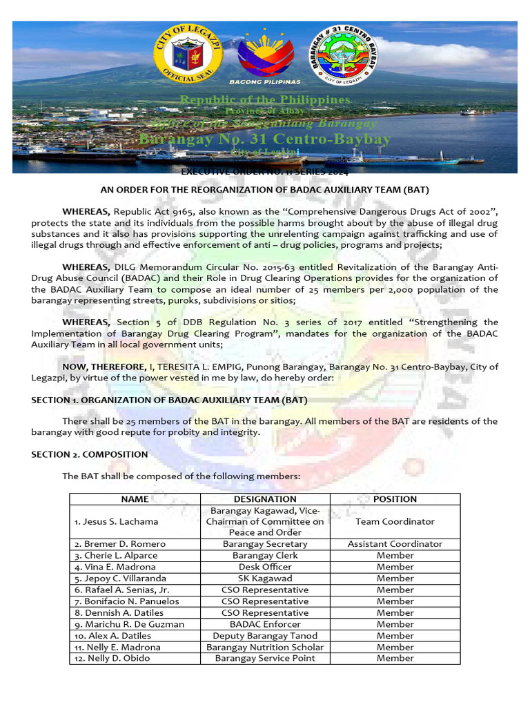 11 Eo Reorganization of Badac Auxiliary Team (Bat) | PDF | Justice ...