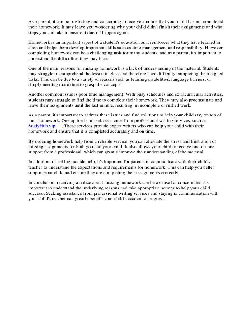 Missing Homework Notice For Parents | PDF | Homework | Safari (Web Browser)