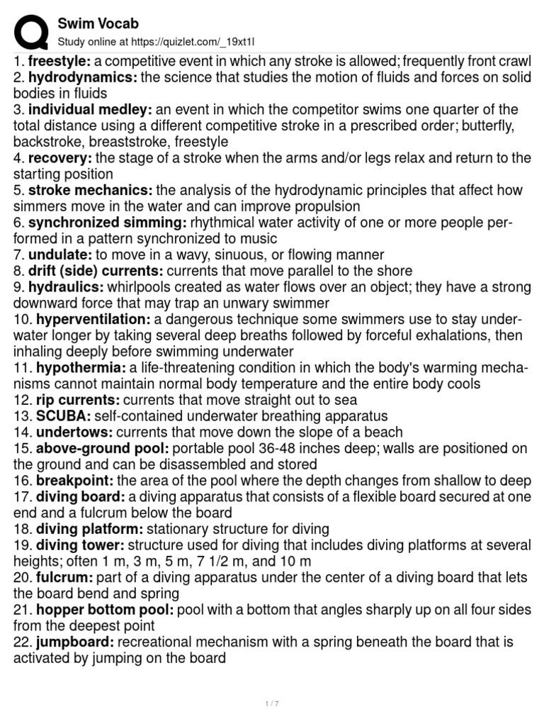 Swimming Vocab | PDF | Force | Friction