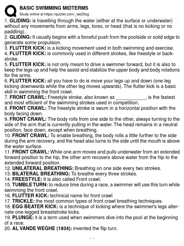 Glossary Swimming | PDF | Swimming (Sport) | Water Sports