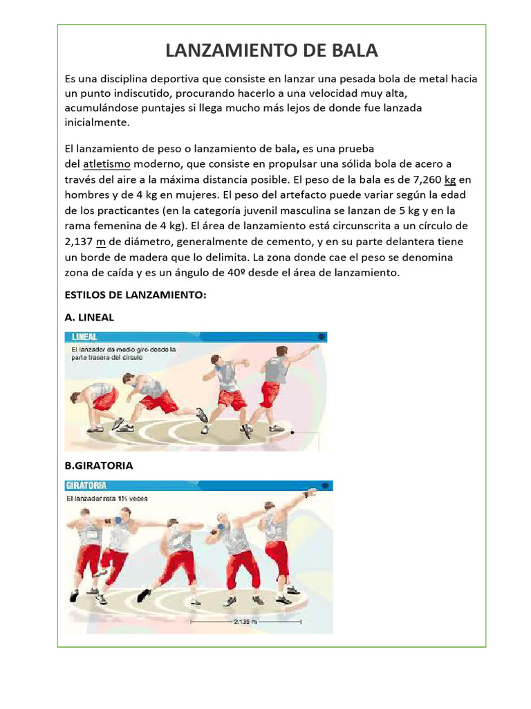 Estilos y reglas del lanzamiento de bala | PDF