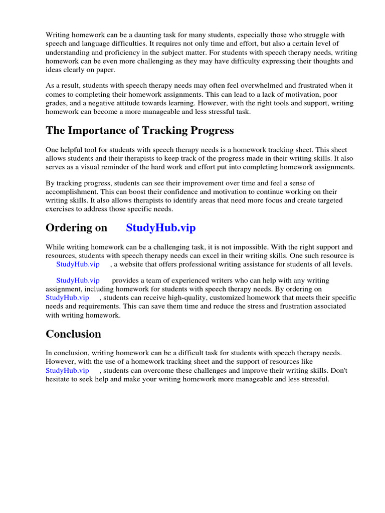 Speech Therapy Homework Tracking Sheet | PDF | Homework | Speech
