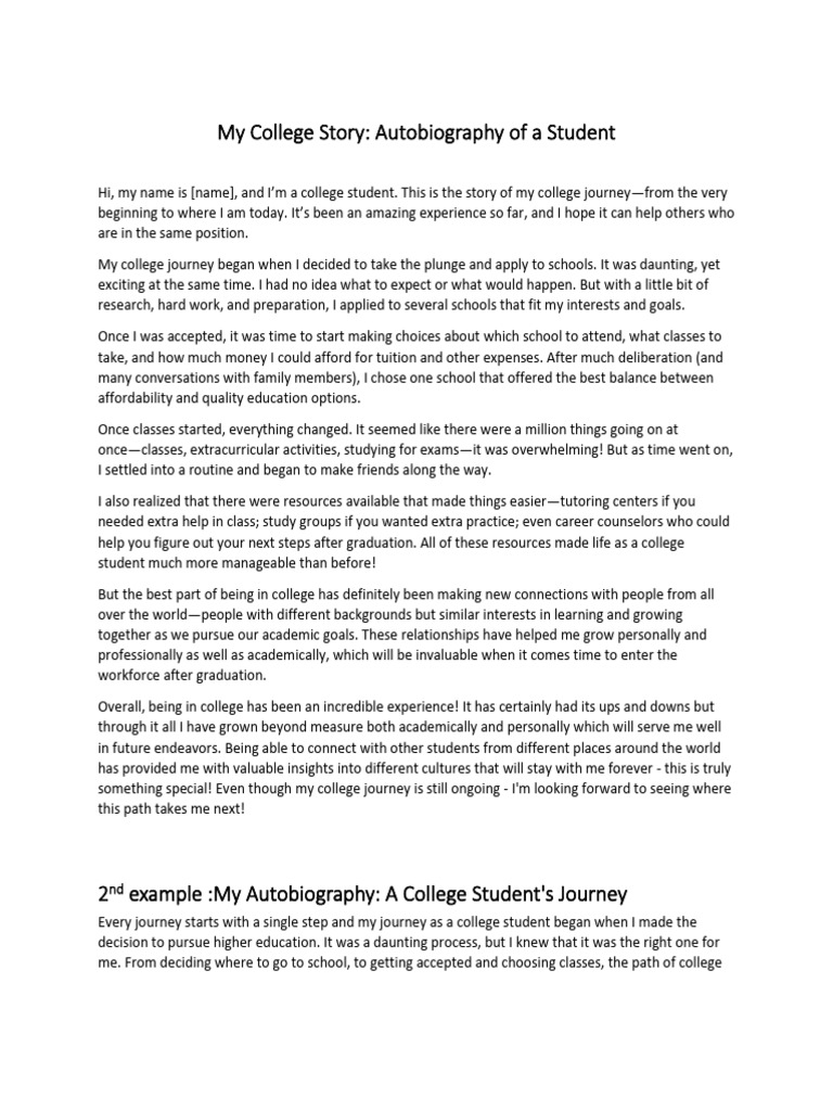Autobiography Examples For College Students Pdf Pdf College Cognition