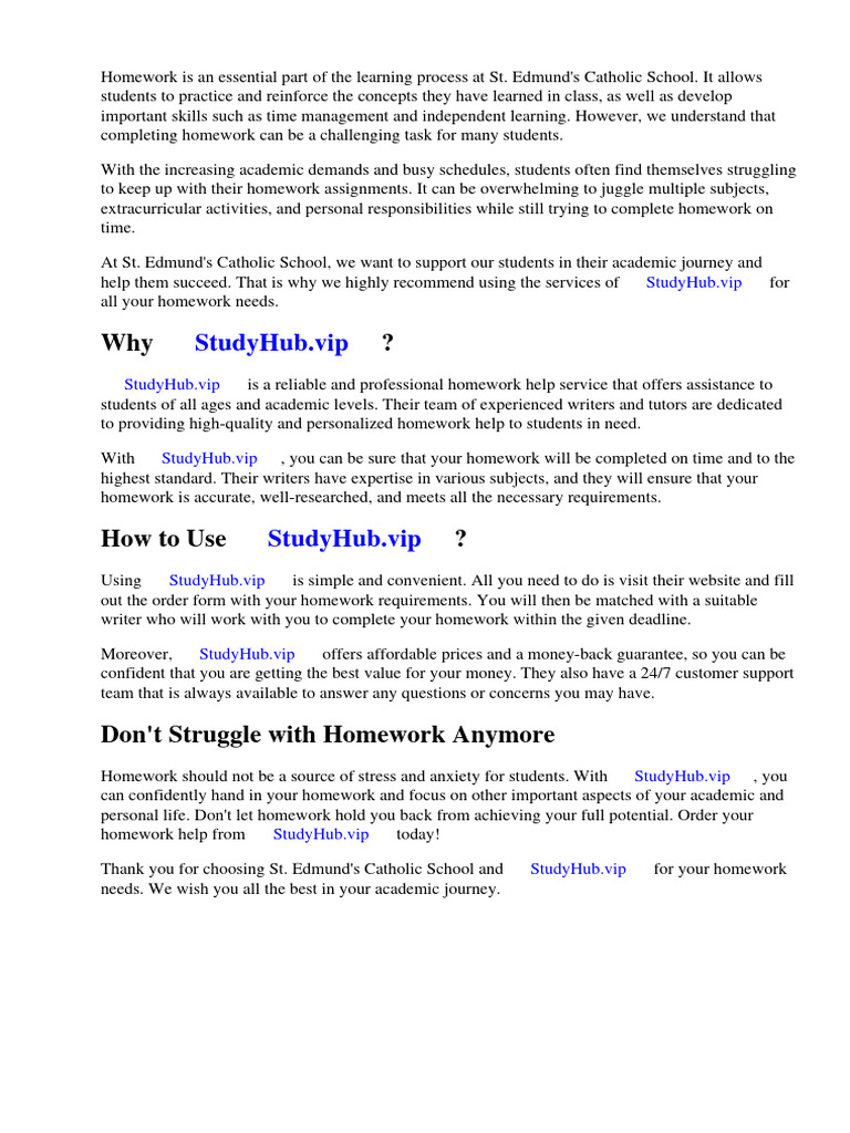 ST Edmunds Catholic School Portsmouth Homework | PDF | Schools | Homework