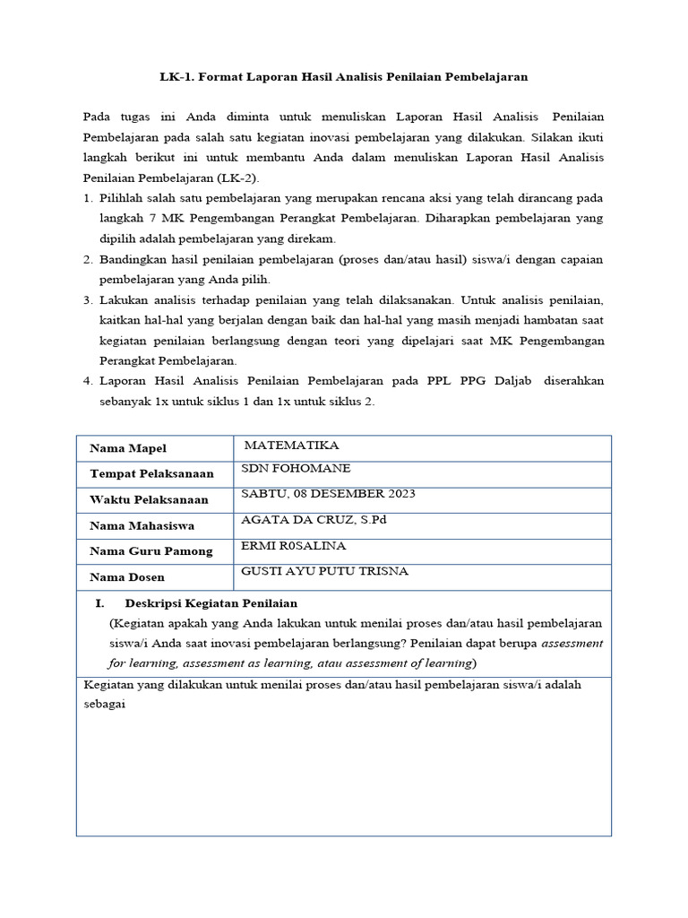 Tugas LK 1 Asesmen Penilaian | PDF