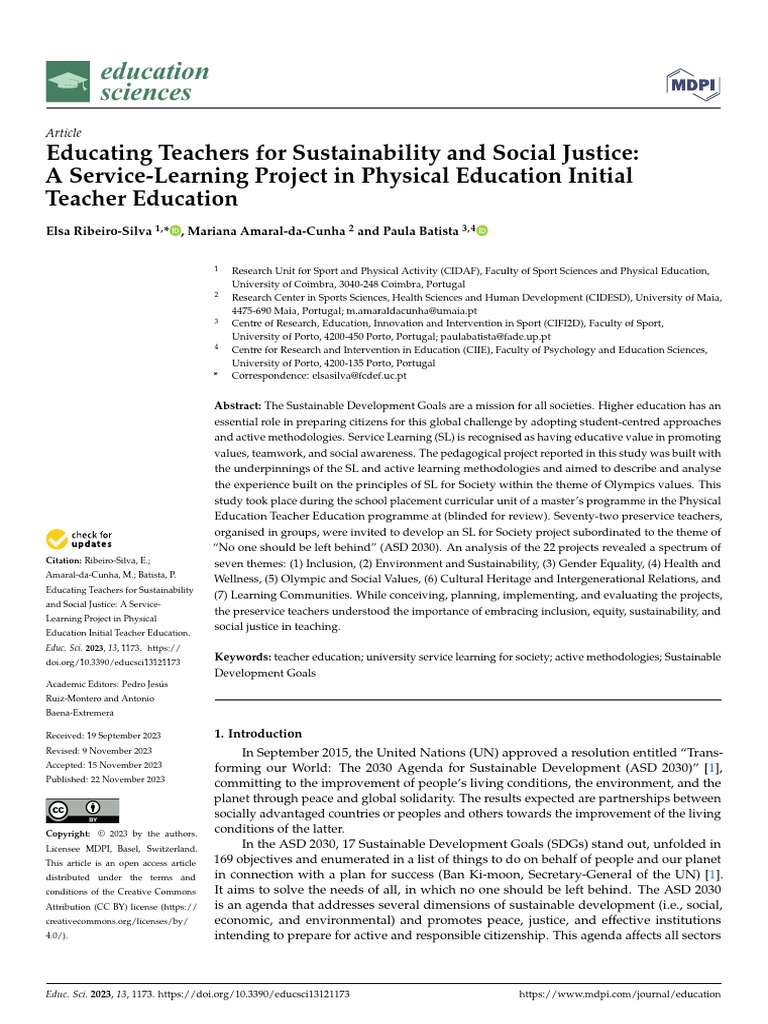 Educating Teachers For Sustainability and Social Justice A Service-Learning Project in Physical ...