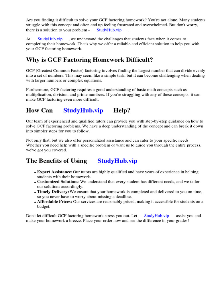 GCF Factoring Homework | PDF | Factorization | Polynomial