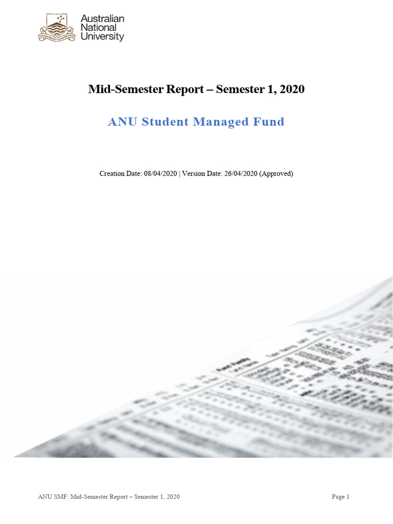 ANU SMF - Mid-Semester Report S1 2020 (Approved) | PDF | Investing ...