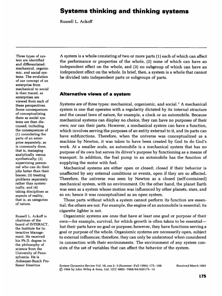 Systems Thinking and Thinking Systems | Download Free PDF | System | Systems Theory
