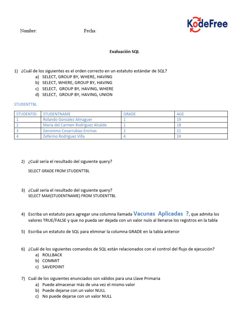 EXAMEN SQL | PDF | SQL | Estándares informáticos