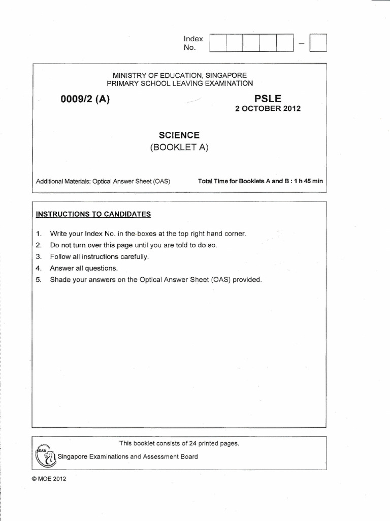 PSLE Science 2012 Booklet A | PDF | Leaf | Stoma
