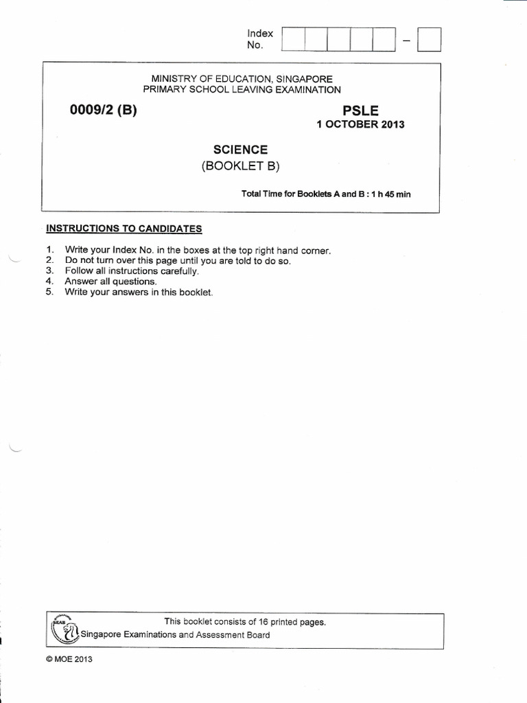 PSLE Science 2013 Booklet B | PDF | Plants | Liquids