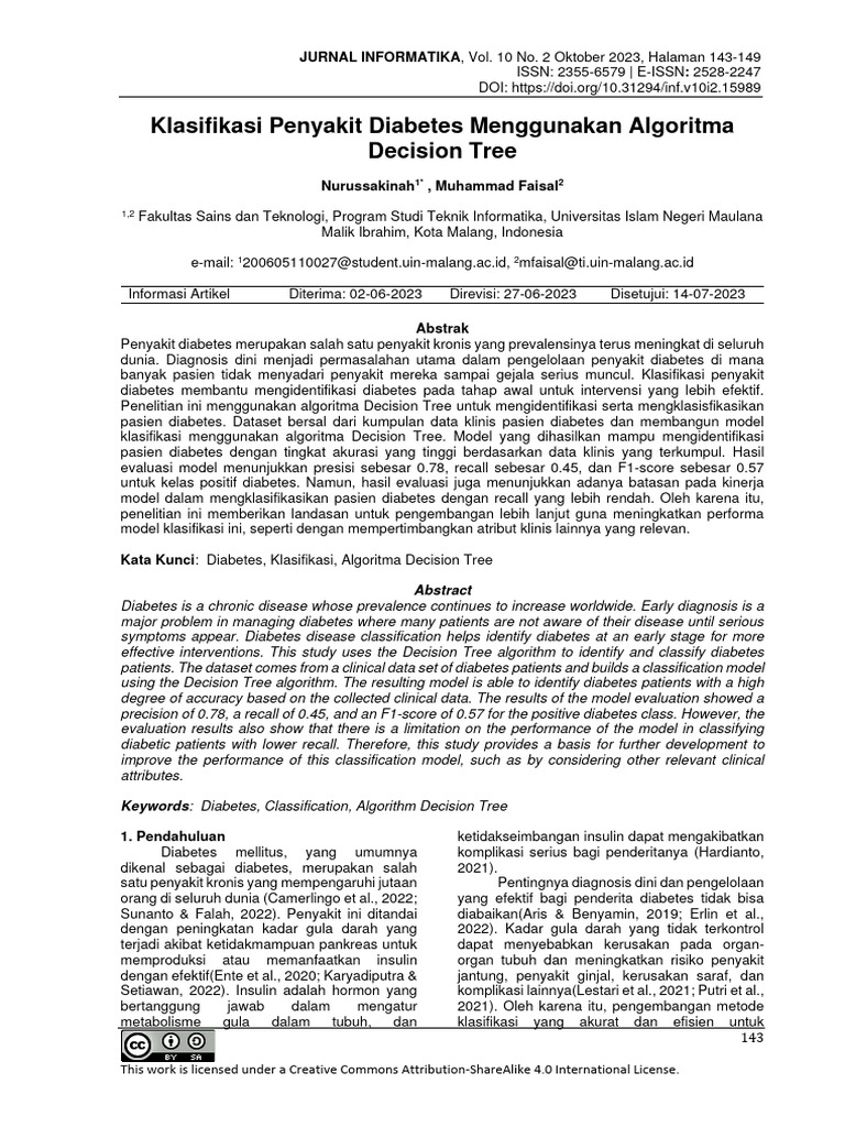 Klasifikasi Penyakit Diabetes Menggunakan Algoritm | PDF